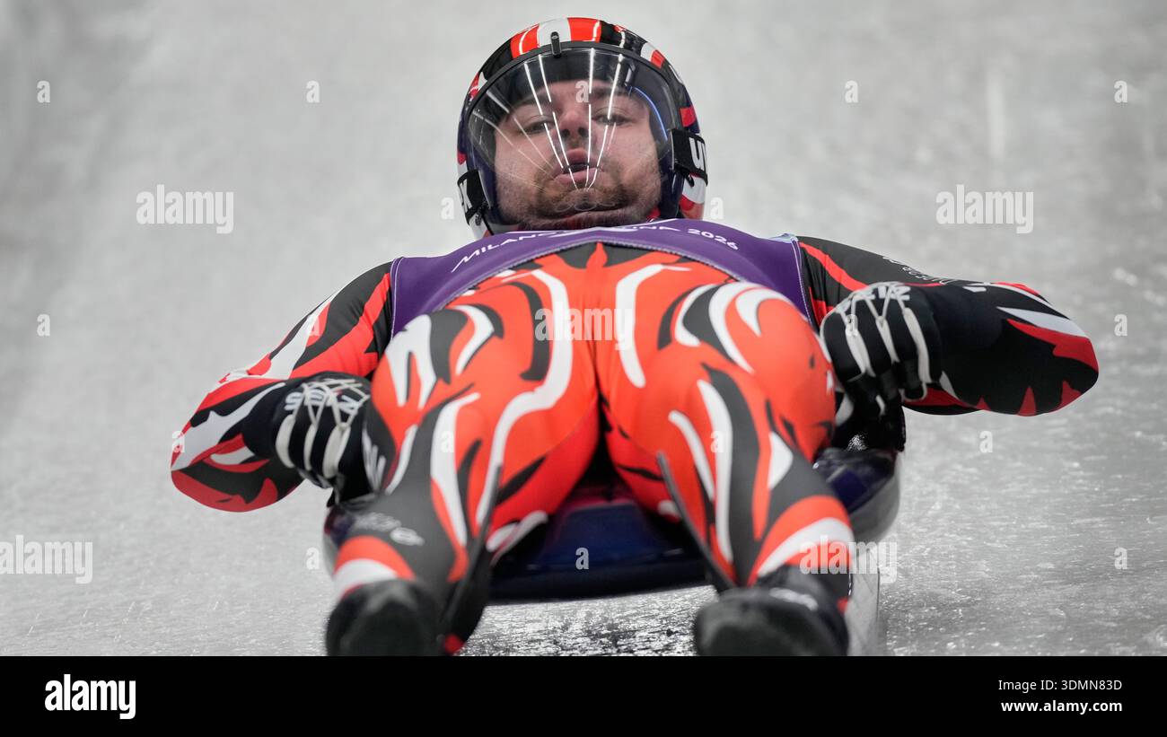 Austria's Jonas Mueller starts for a men's single luge training session ...