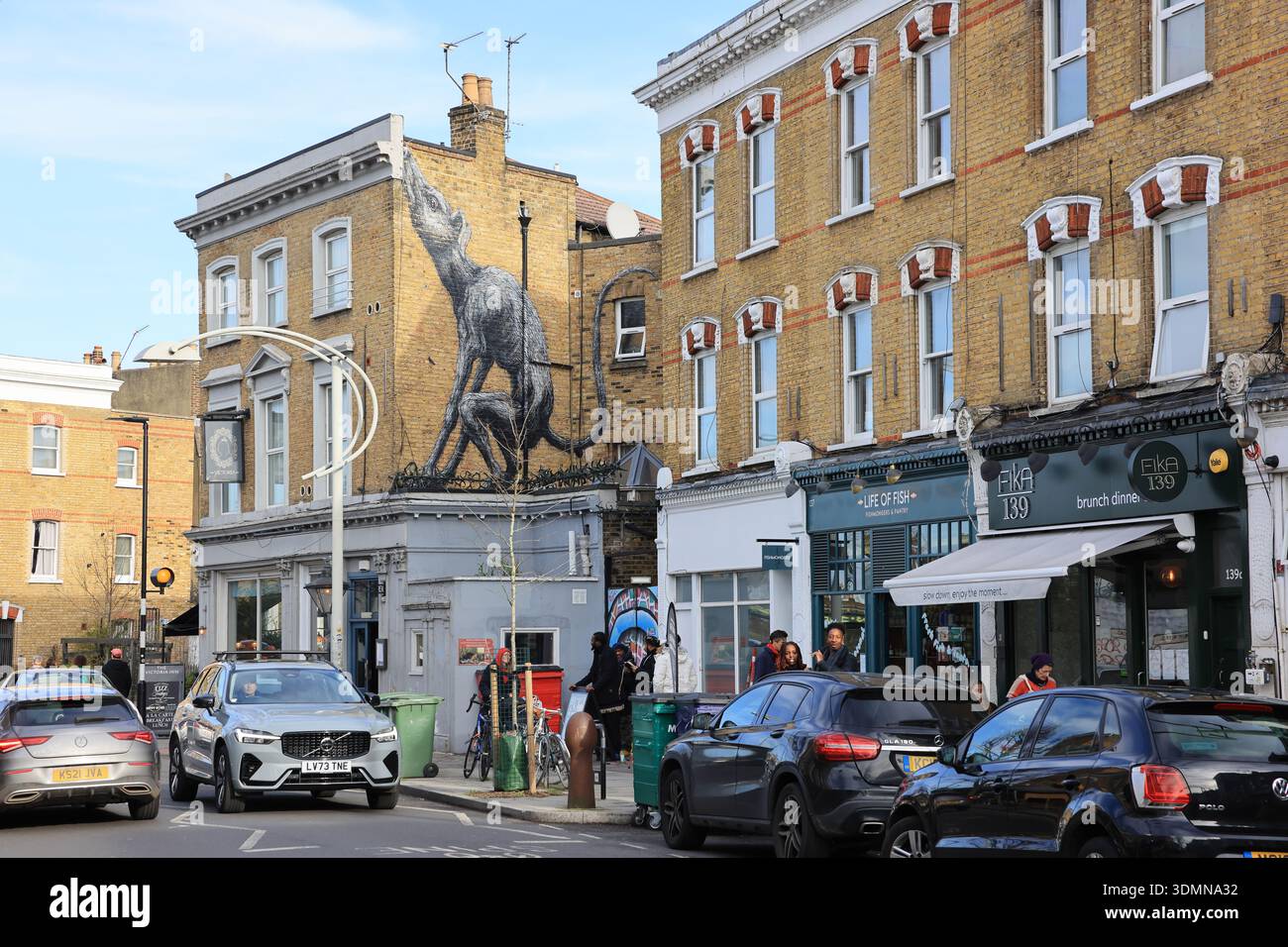 Shops and cafes on trendy Bellenden Road in Peckham, SE London, UK ...