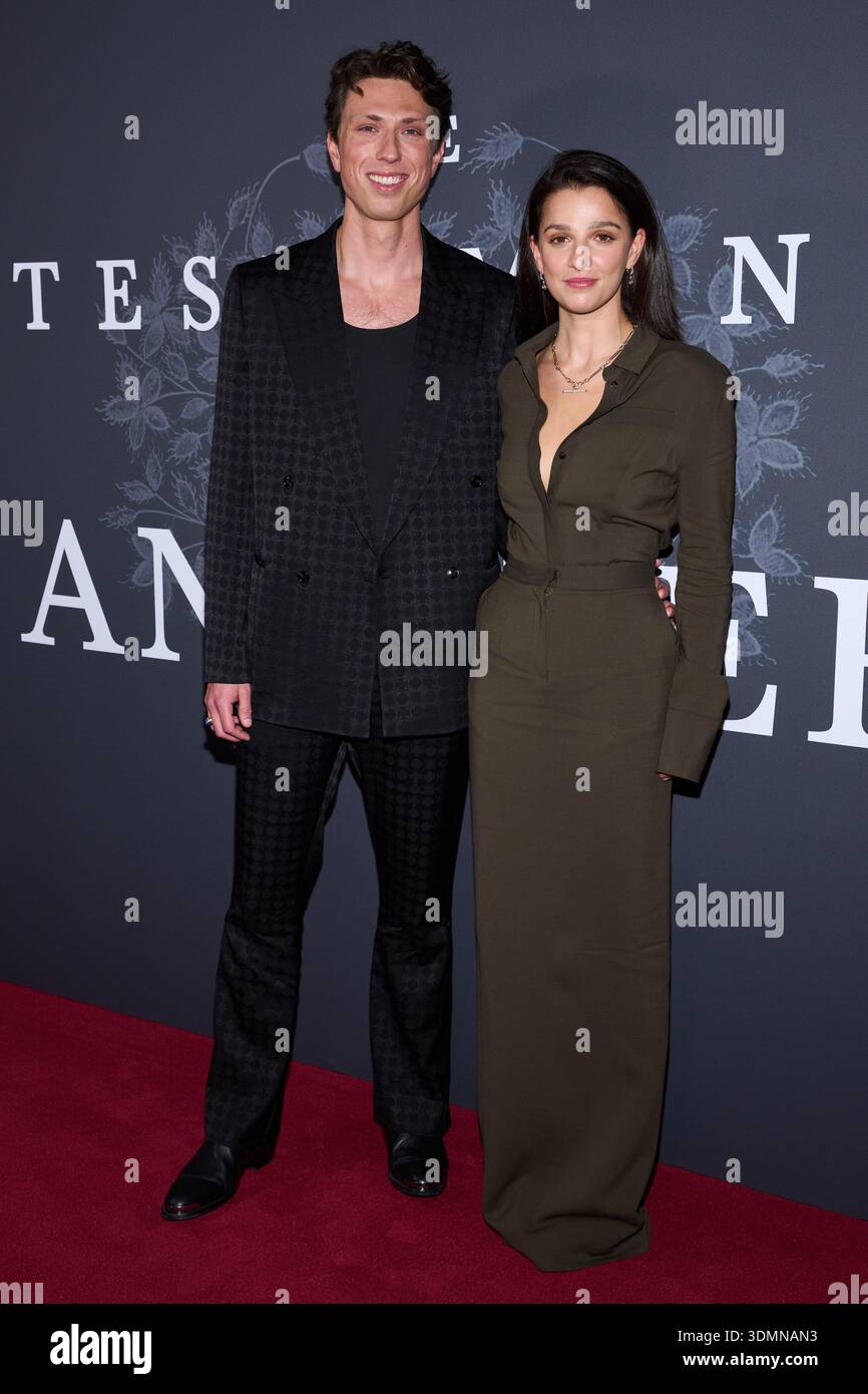 Jamie Bogyo, left, and Marisa Abela pose for photographers upon at the ...