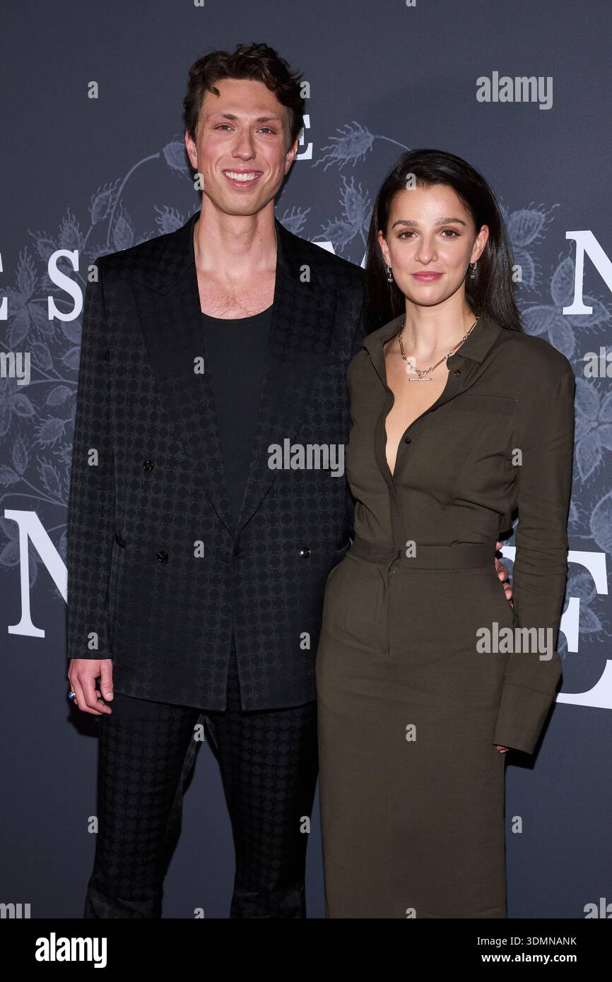 Jamie Bogyo, left, and Marisa Abela pose for photographers upon at the ...