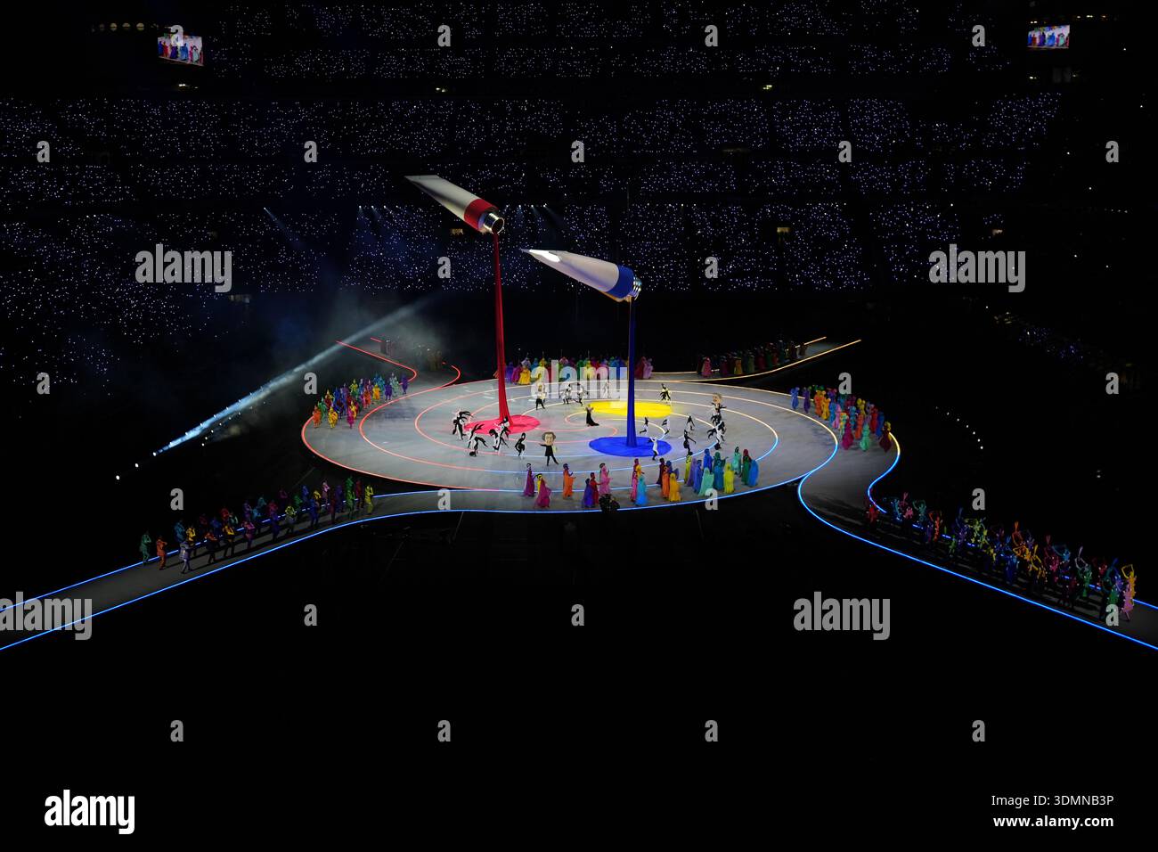 Entertainers perform during the Olympic opening ceremony at the 2026 ...