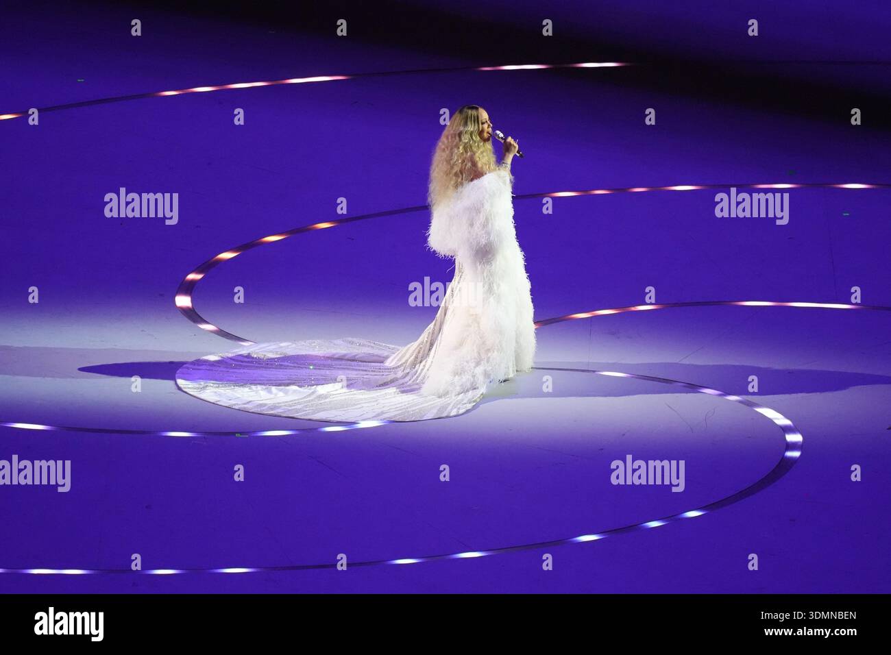 Singer Mariah Carey performs during the Olympic opening ceremony at the ...