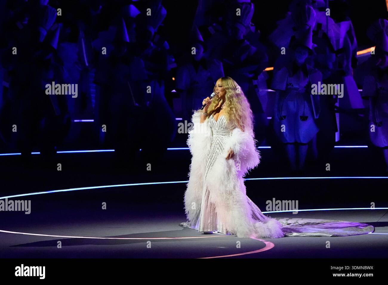 Singer Mariah Carey performs during the Olympic opening ceremony at the ...