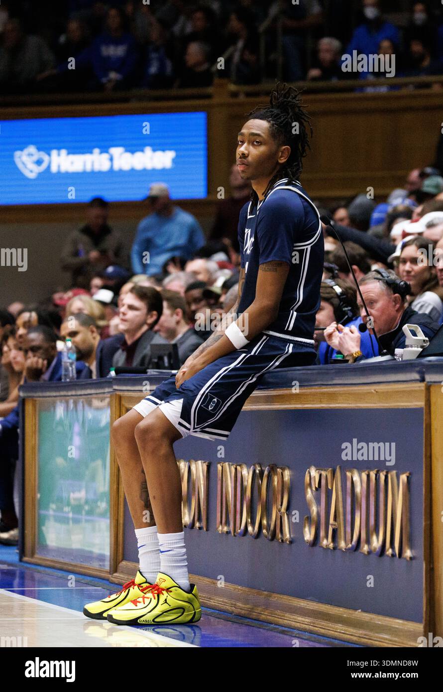 Duke's Isaiah Evans (3) waits to enter the game during an NCAA college ...