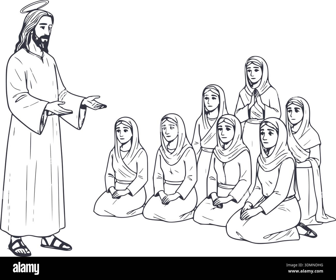hand drawn sketch illustration of jesus christ preaching to a group of ...