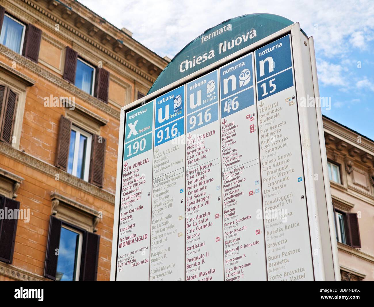 Close up detail of Italian bus stop timetable sign at fermata Chiesa ...