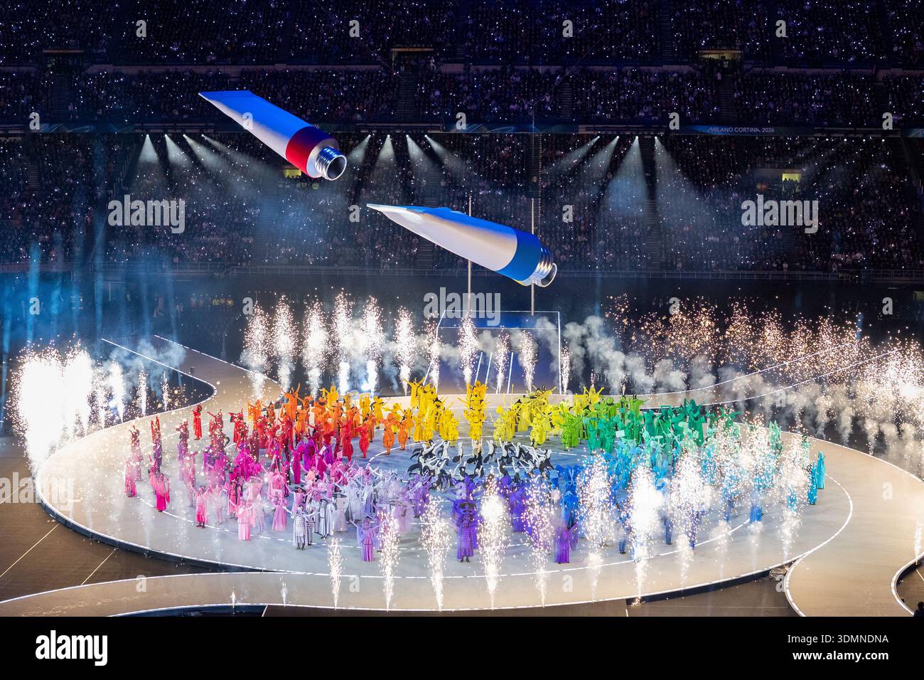 MILAN, ITALY - FEBRUARY 6: Performers during the opening ceremony of ...