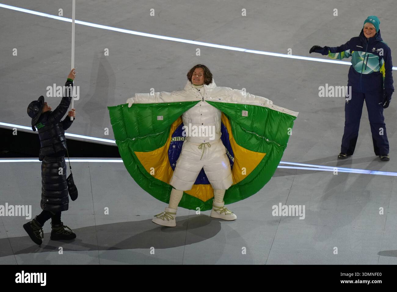 Athletes from Brazil attend the Olympic opening ceremony at the 2026 ...
