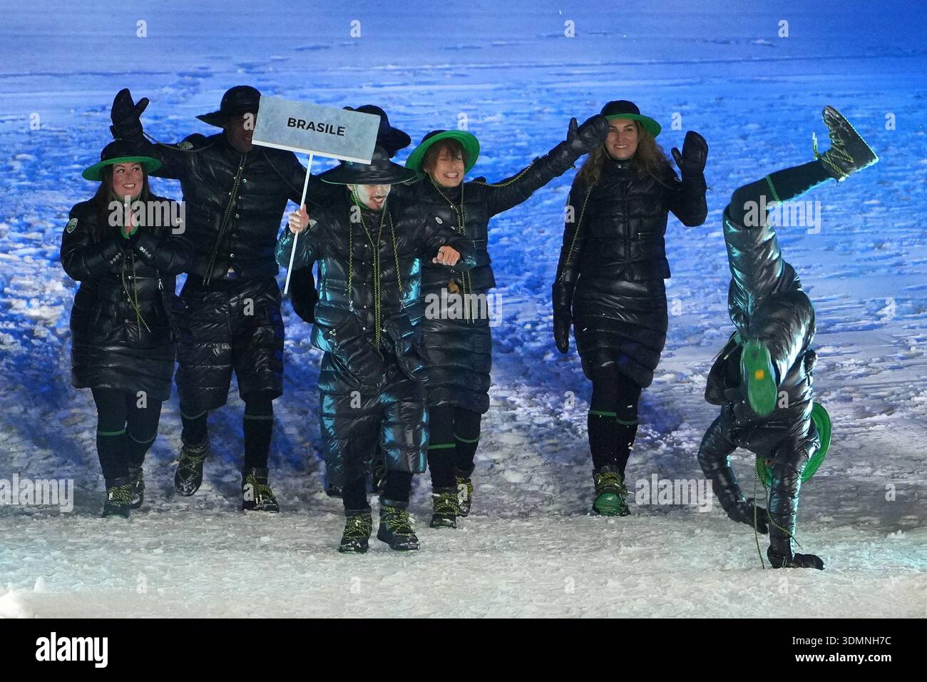 Athletes from Brazil walk during the Olympic opening ceremony at the ...