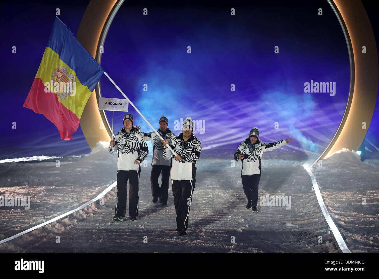 Andorra's flag bearer Joan Verdu leads the team during the Olympic ...