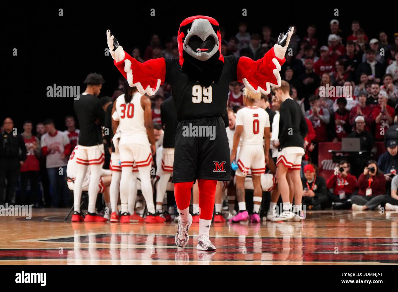 Miami (OH) mascot gestures during an NCAA college basketball game ...