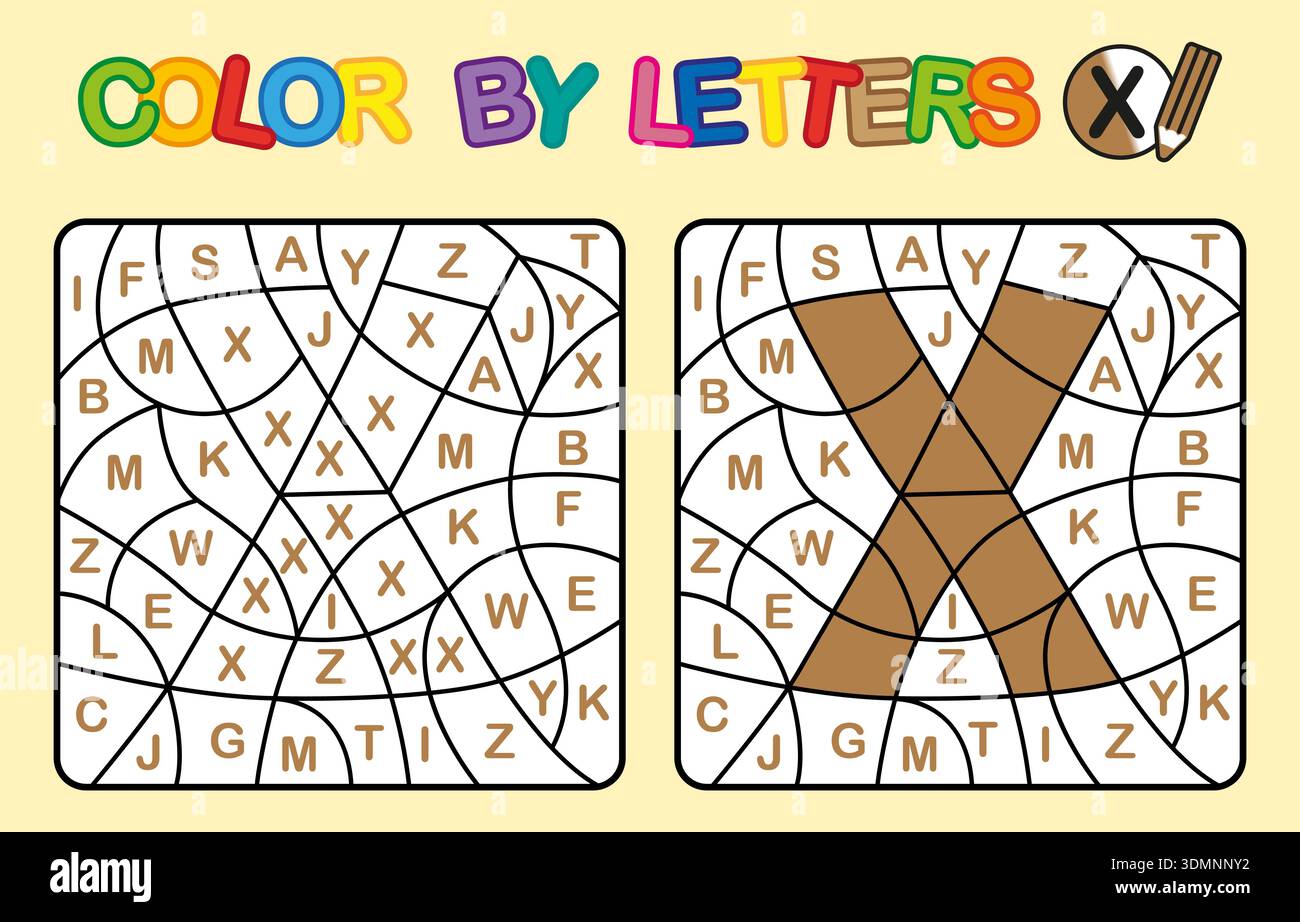 Color by letter X coloring page. Puzzle game for preschool education ...