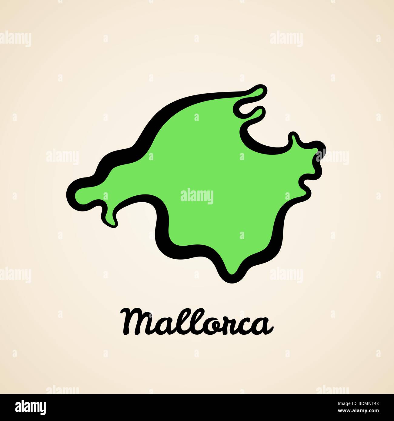 Green simplified map of Mallorca with black outline Stock Vector Image ...