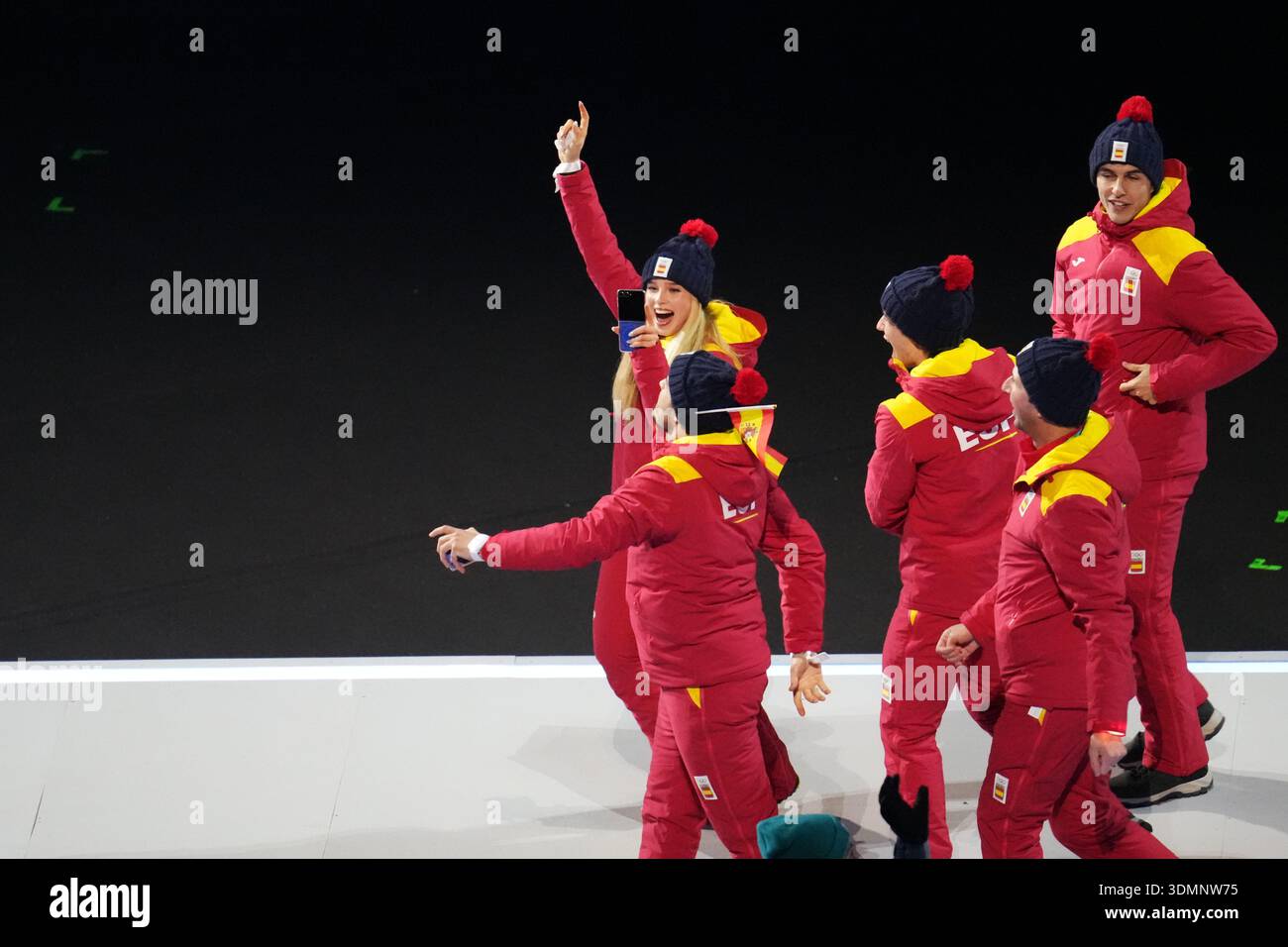 Athletes from Spain attend the Olympic opening ceremony at the 2026 ...