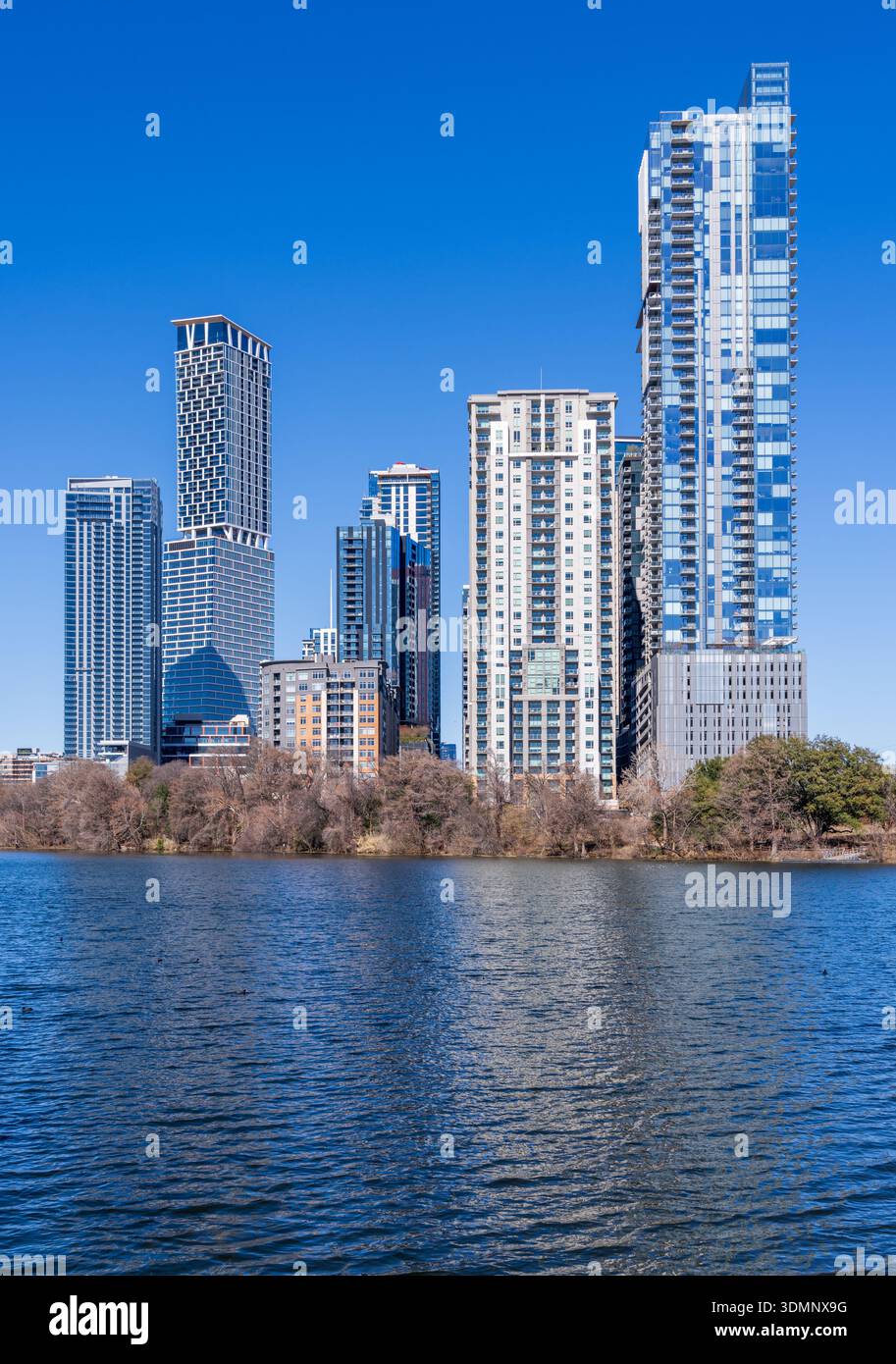 City skyline of downtown Austin Texas in 2026 from across Lady Bird ...