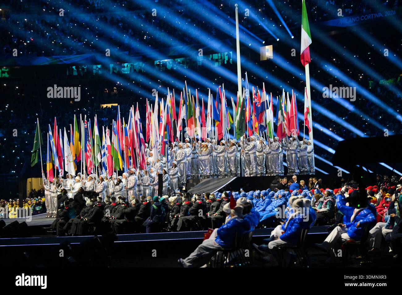 The flags of the participating delegations during the Opening Ceremony ...