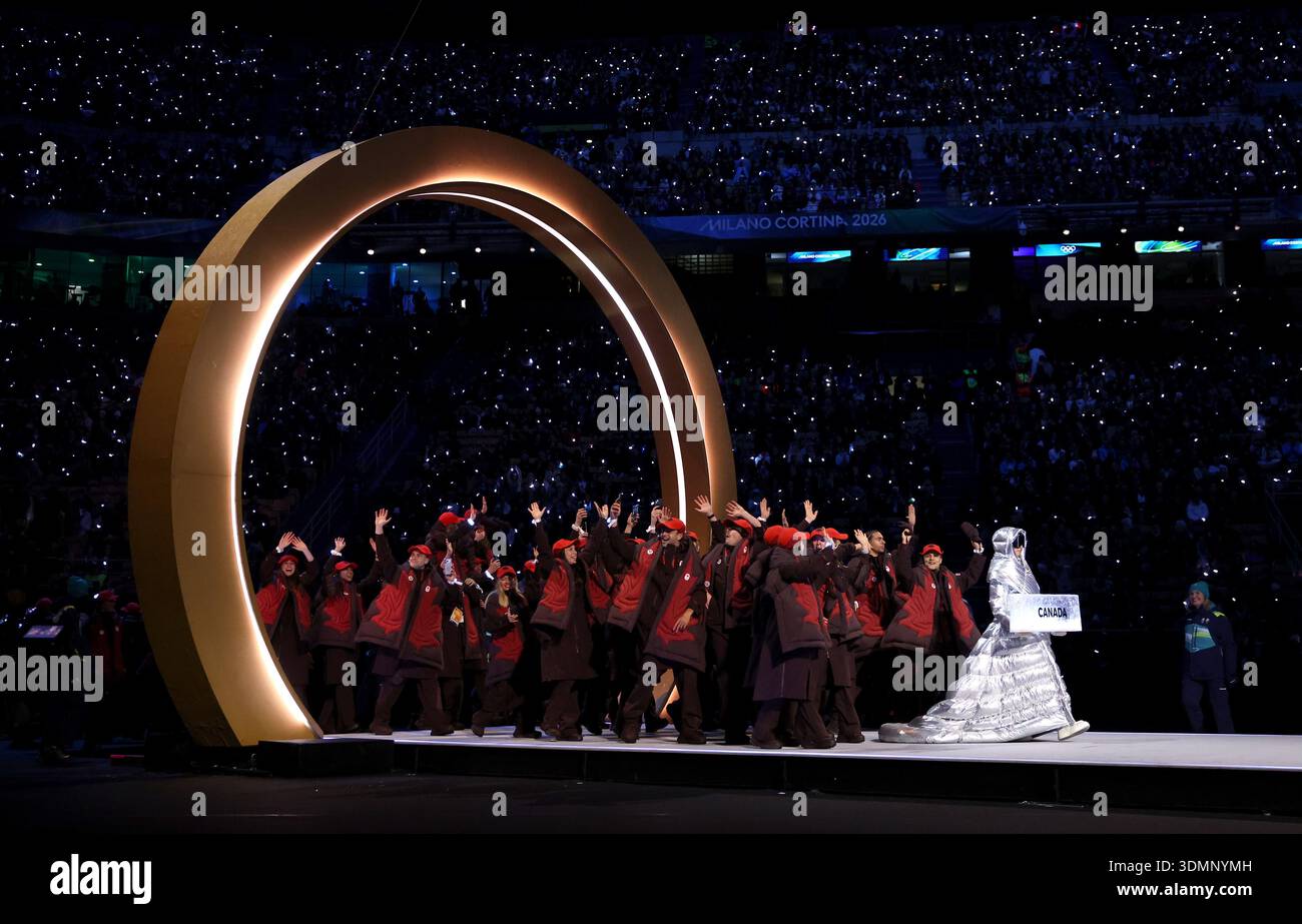 Athletes from Canada at the Olympic opening ceremony at the 2026 Winter ...