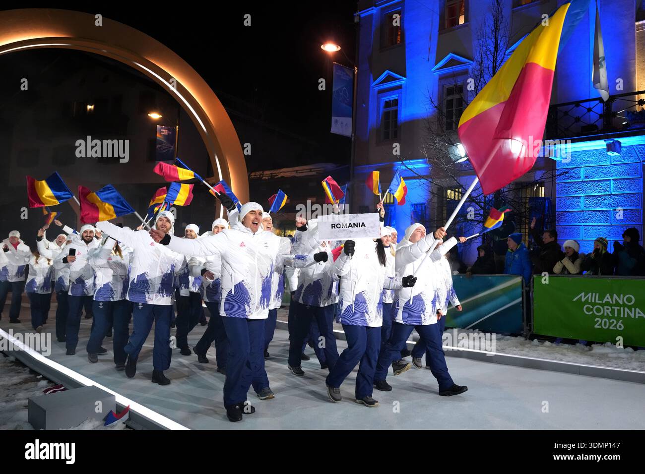 Team Romania arrives for the Olympic opening ceremony at the 2026 ...