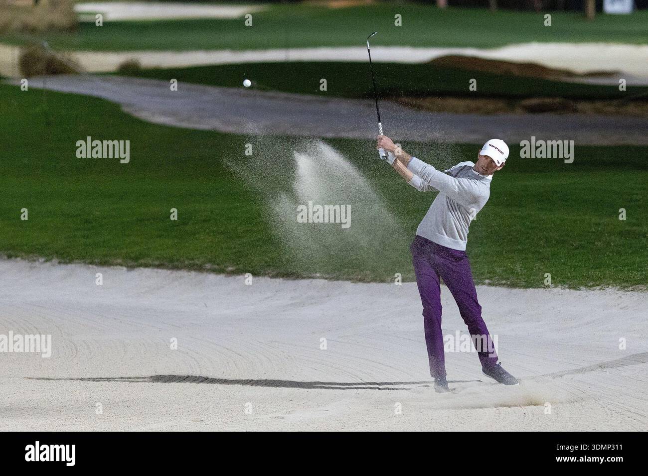 Elvis Smylie, of Ripper GC, hits from a bunker on the 13th hole during ...