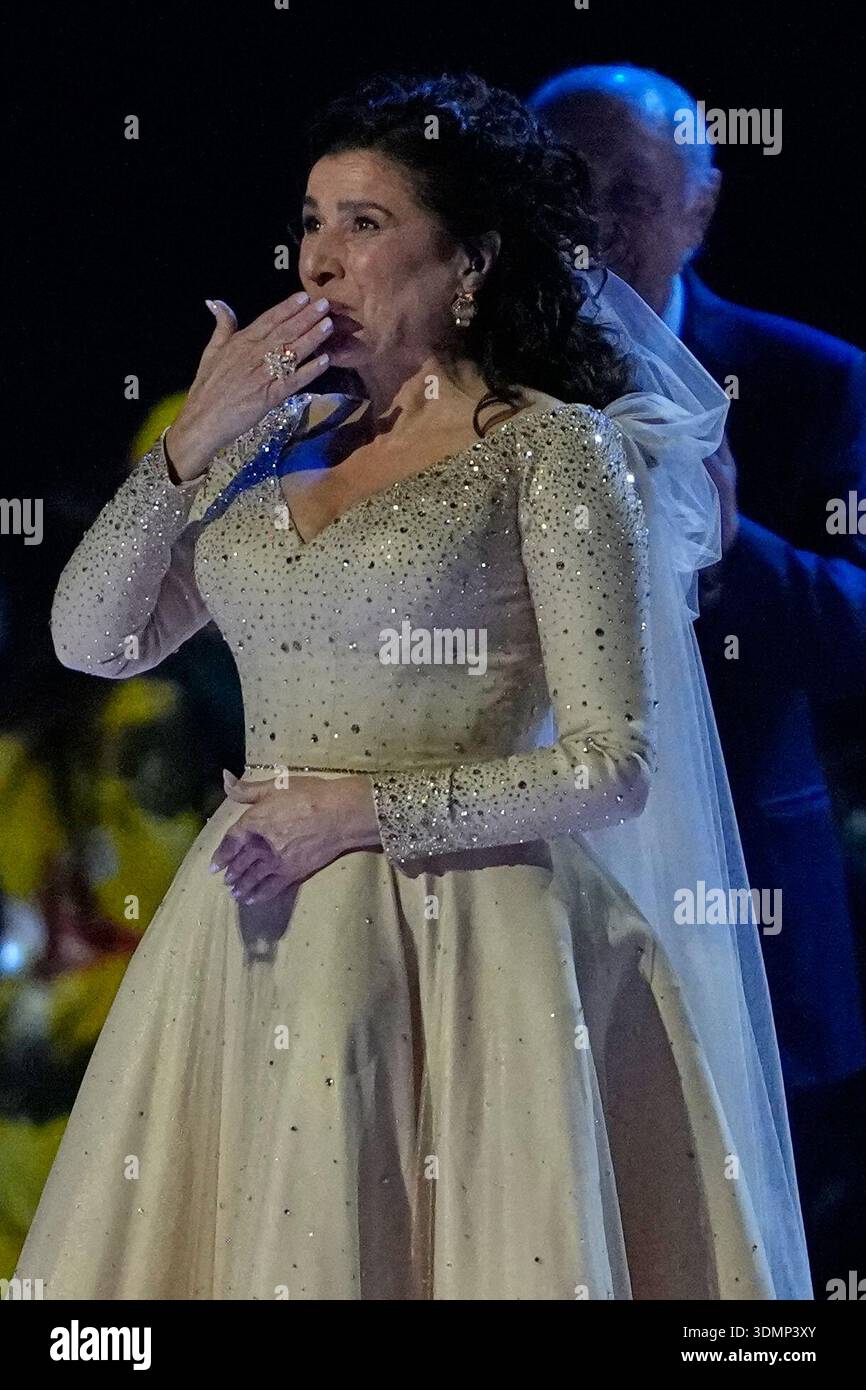 Opera singer Cecilia Bartoli performs during the Olympic opening ...