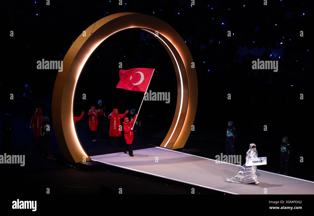 The Turkey team walk to the stage during Opening Ceremony for the ...