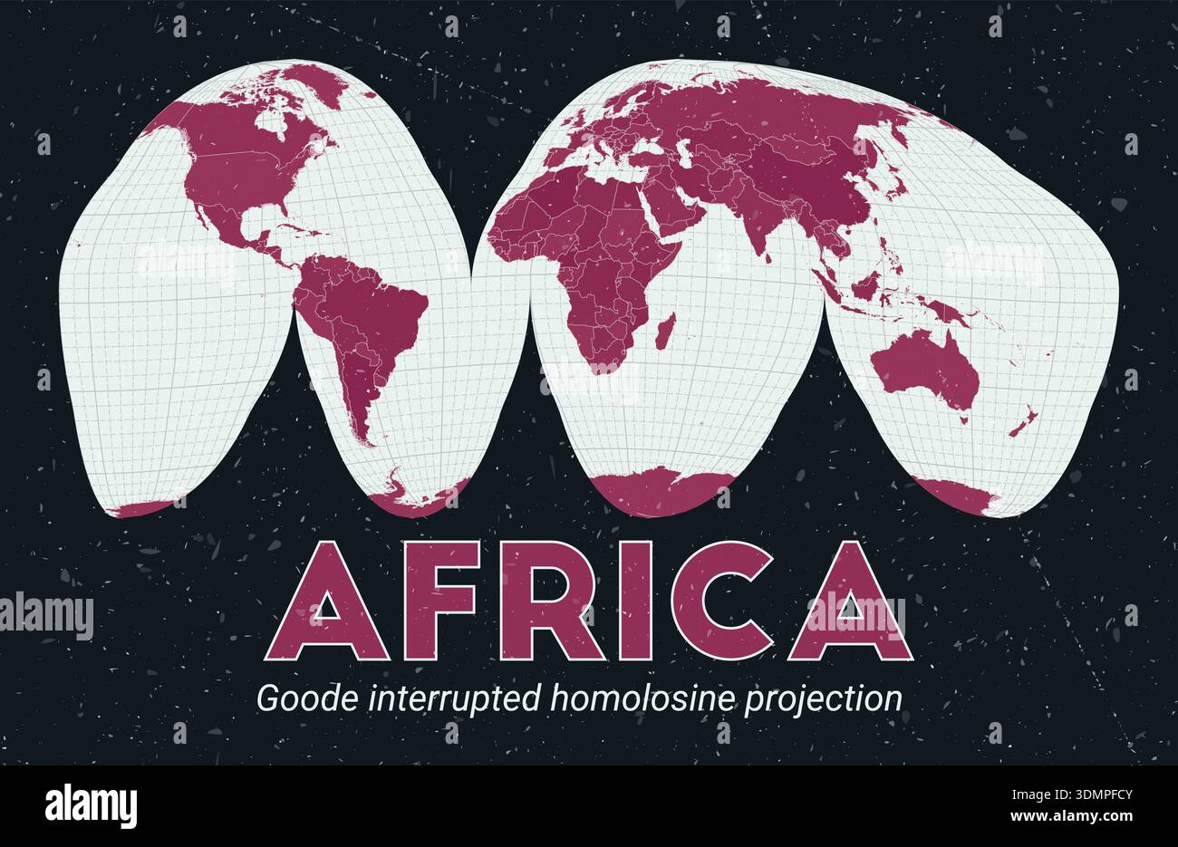 Africa. World map. Goode interrupted homolosine projection centered on ...