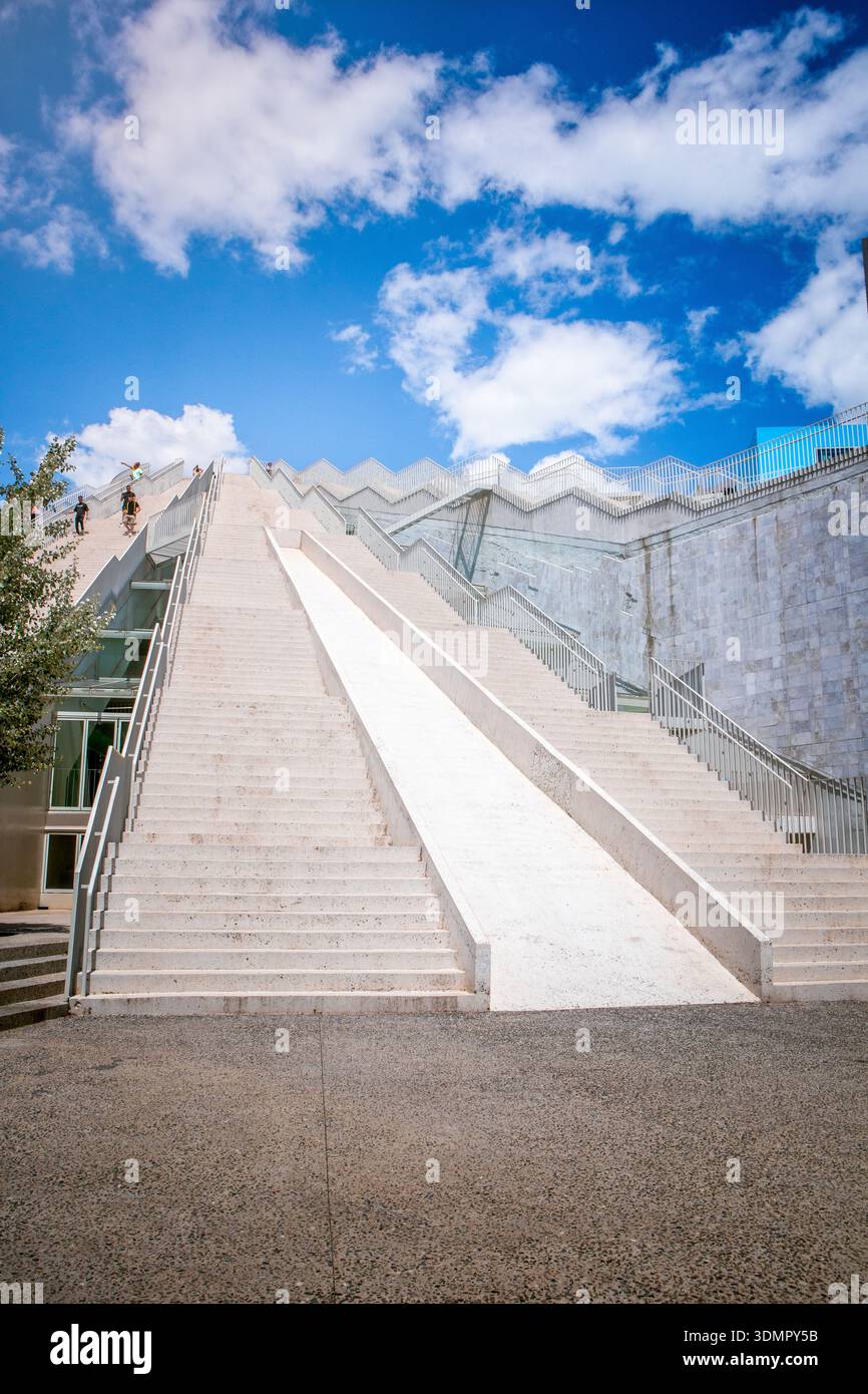 Staircase of the Pyramid of Tirana in Albania, vertical format. Ideal ...