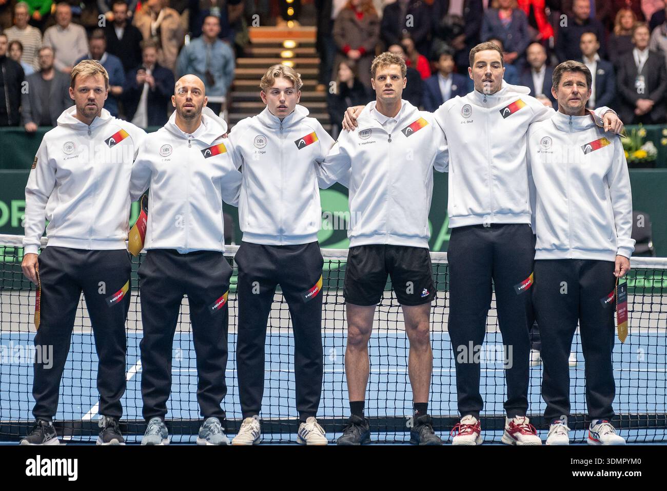 The German Davis Cup team at the national anthem. Germany vs. Peru ...