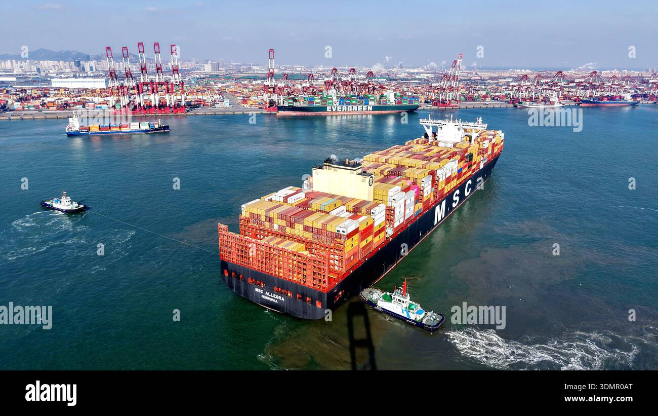 QINGDAO, CHINA - FEBRUARY 7, 2026 - A cargo ship loaded with foreign ...