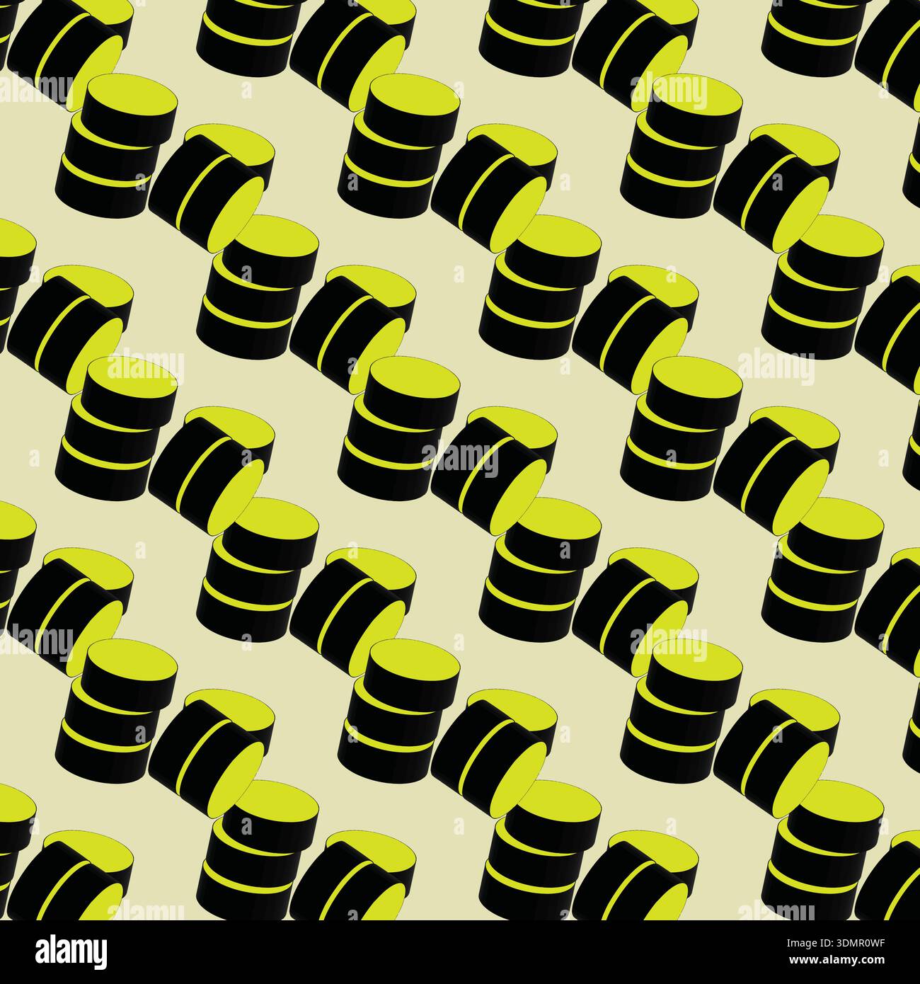 Seamless isometric industrial barrel pattern in yellow and black. 3D ...