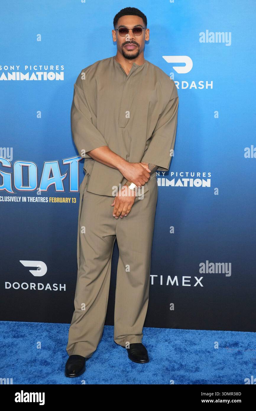 Aaron Pierre arrives at the premiere of "GOAT" on Friday, Feb. 6, 2026 ...