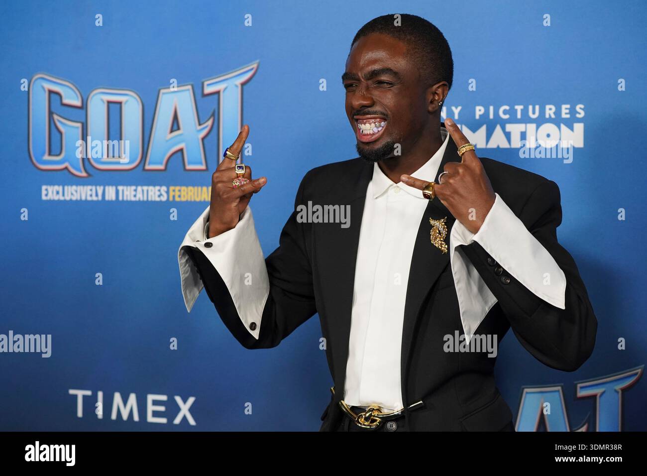 Caleb McLaughlin arrives at the premiere of "GOAT" on Friday, Feb. 6 ...