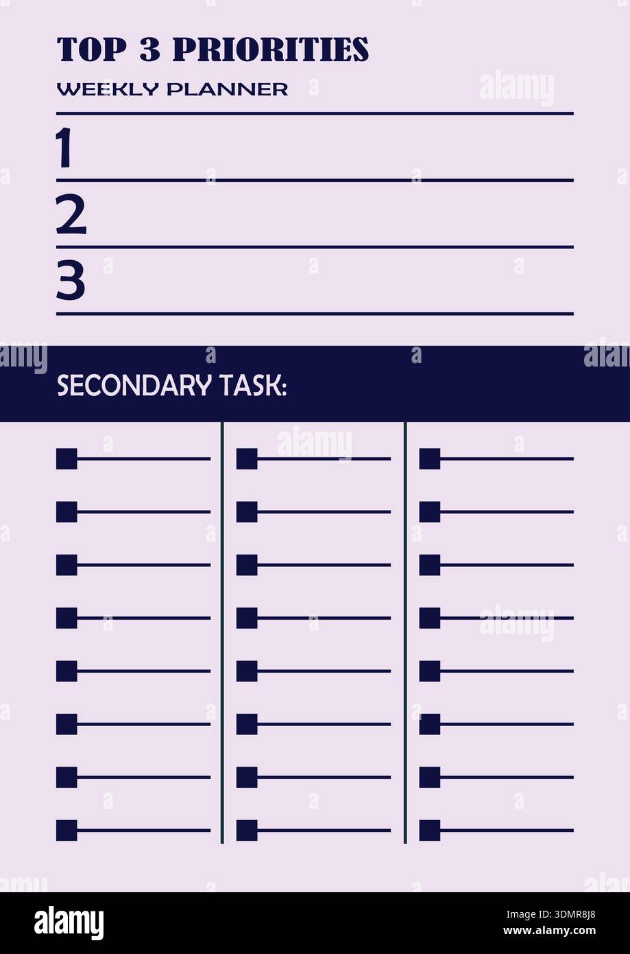 Top Priorities Planner Template with Secondary Task Checklist Stock ...