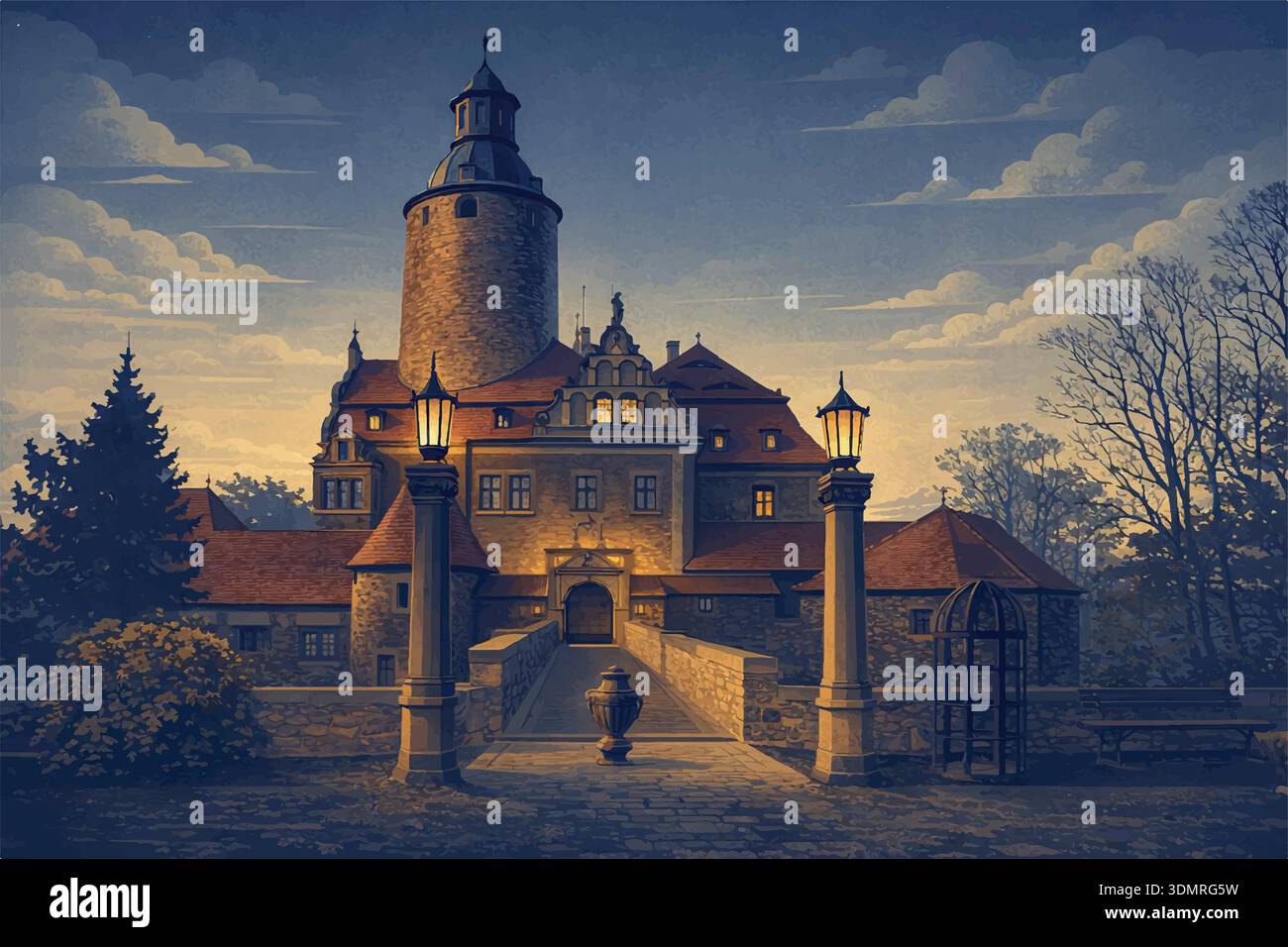 Illuminated medieval castle Stock Vector Images - Alamy