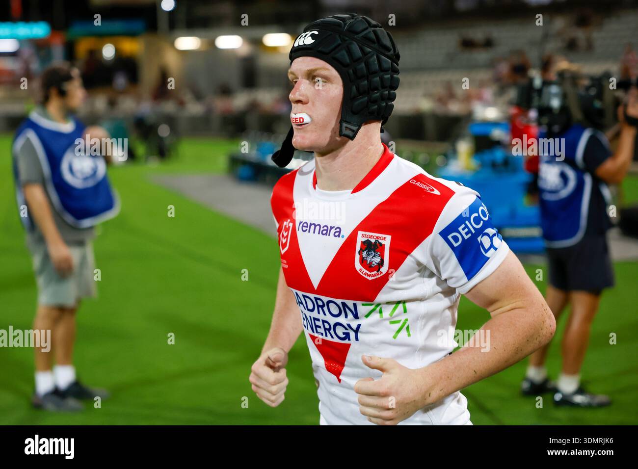 Kade Reed of the Dragons runs on for the second half during the NRL Pre ...