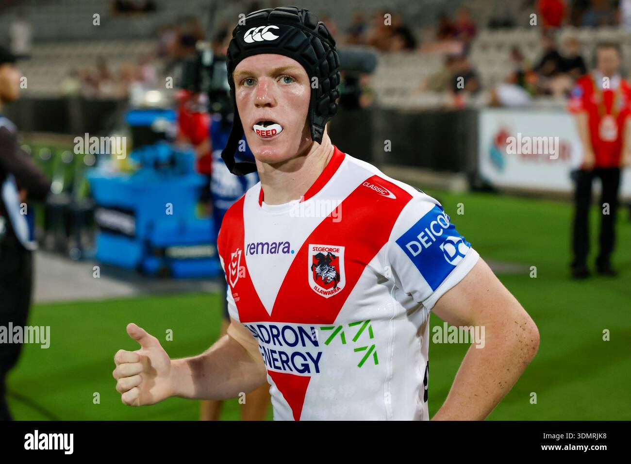 Kade Reed of the Dragons runs on for the second half during the NRL Pre ...