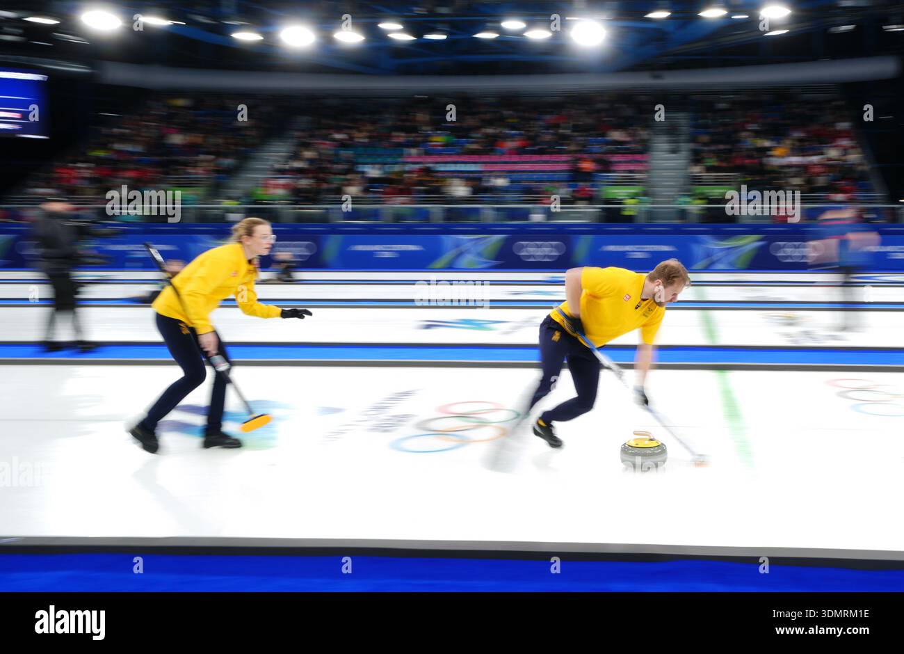 Sweden's Isabella Wran aand Rasmus Wrana during the Curling Mixed ...