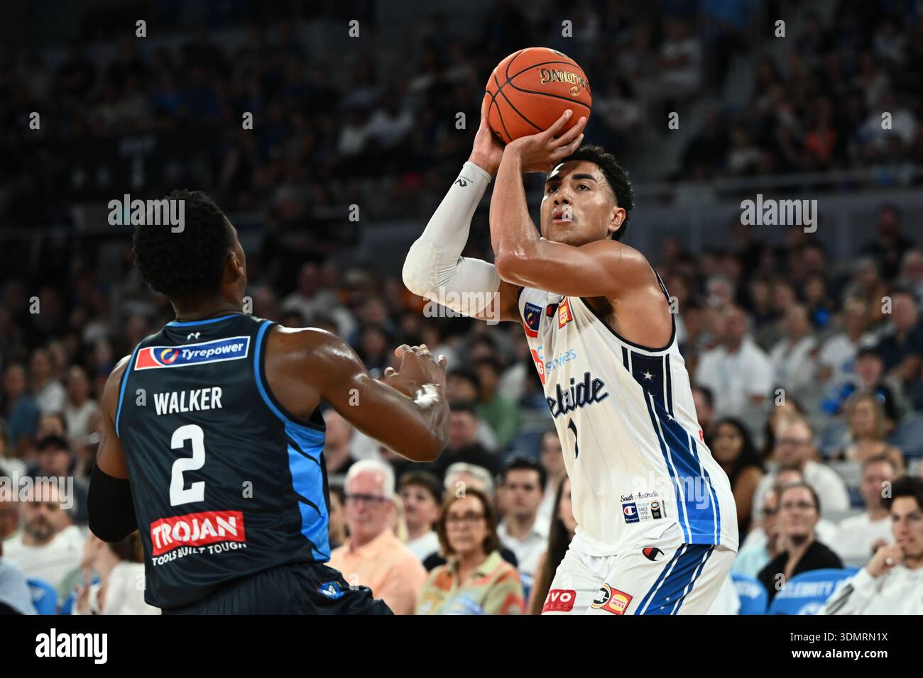 Flynn Cameron of the 36ers (right) during the NBL Round 20 match ...