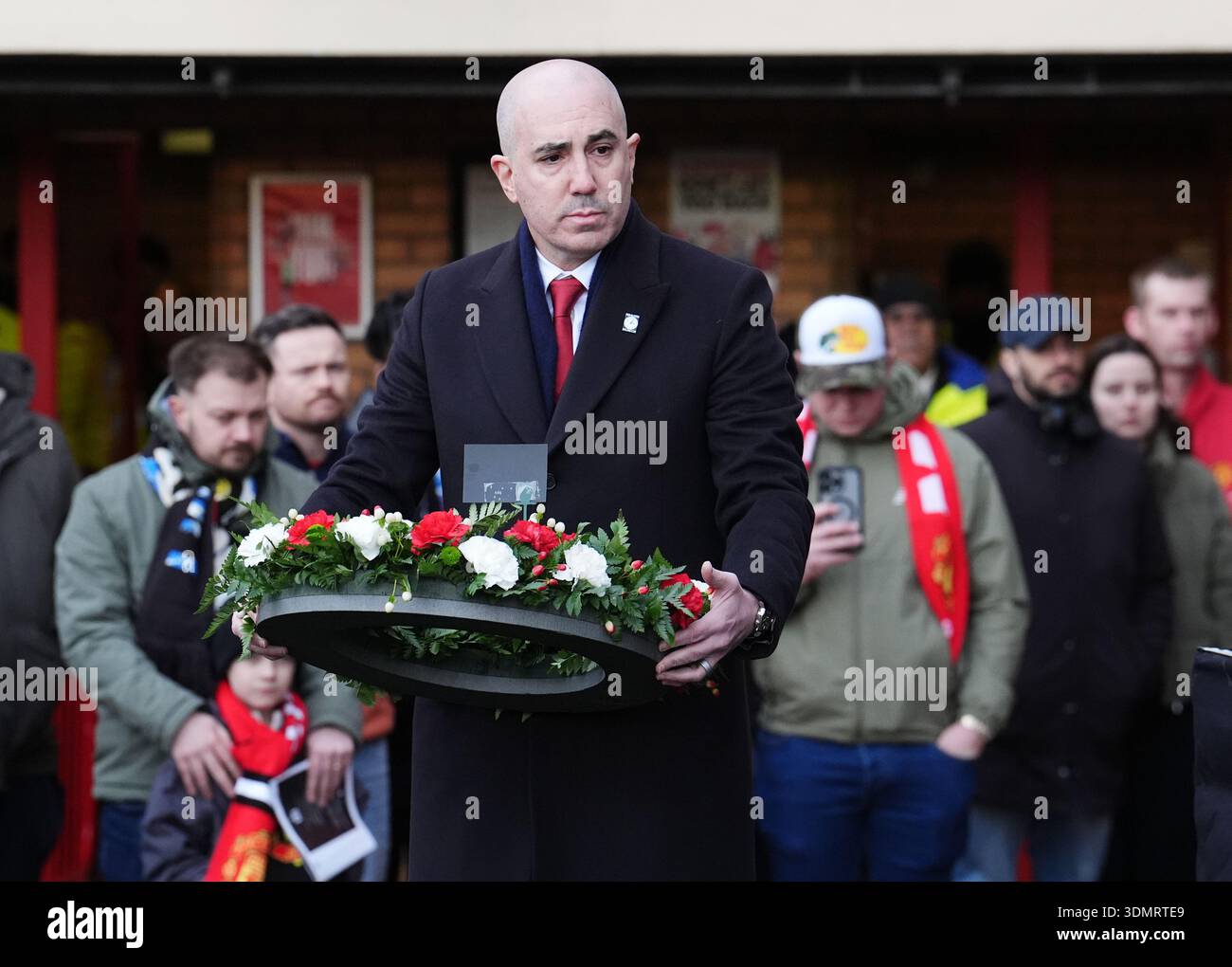 Manchester United CEO Omar Berrada lays a wreath at the Munich Memorial ...