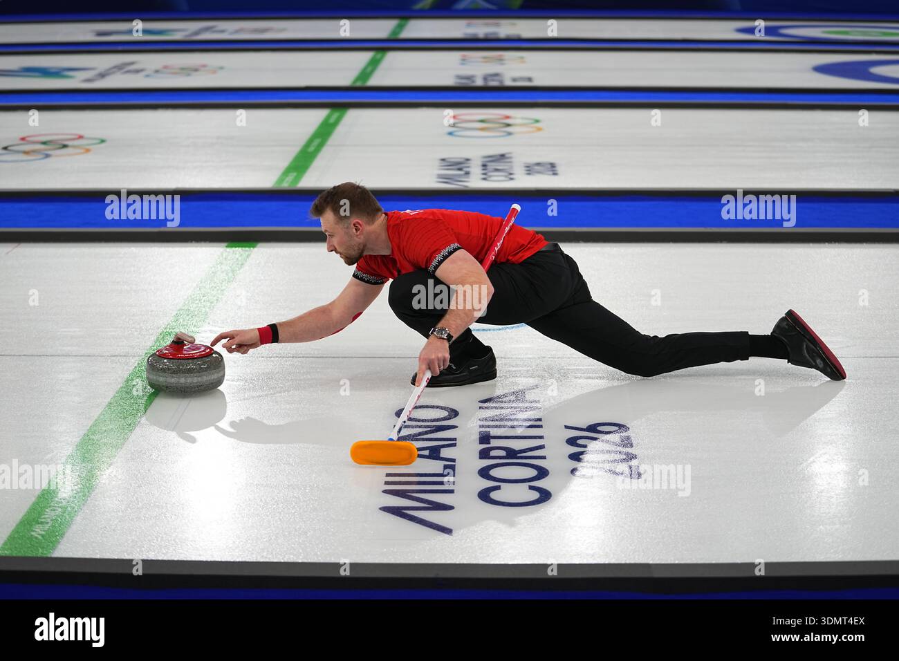 Switzerland's Yannick Schwaller competes during the mixed doubles round ...