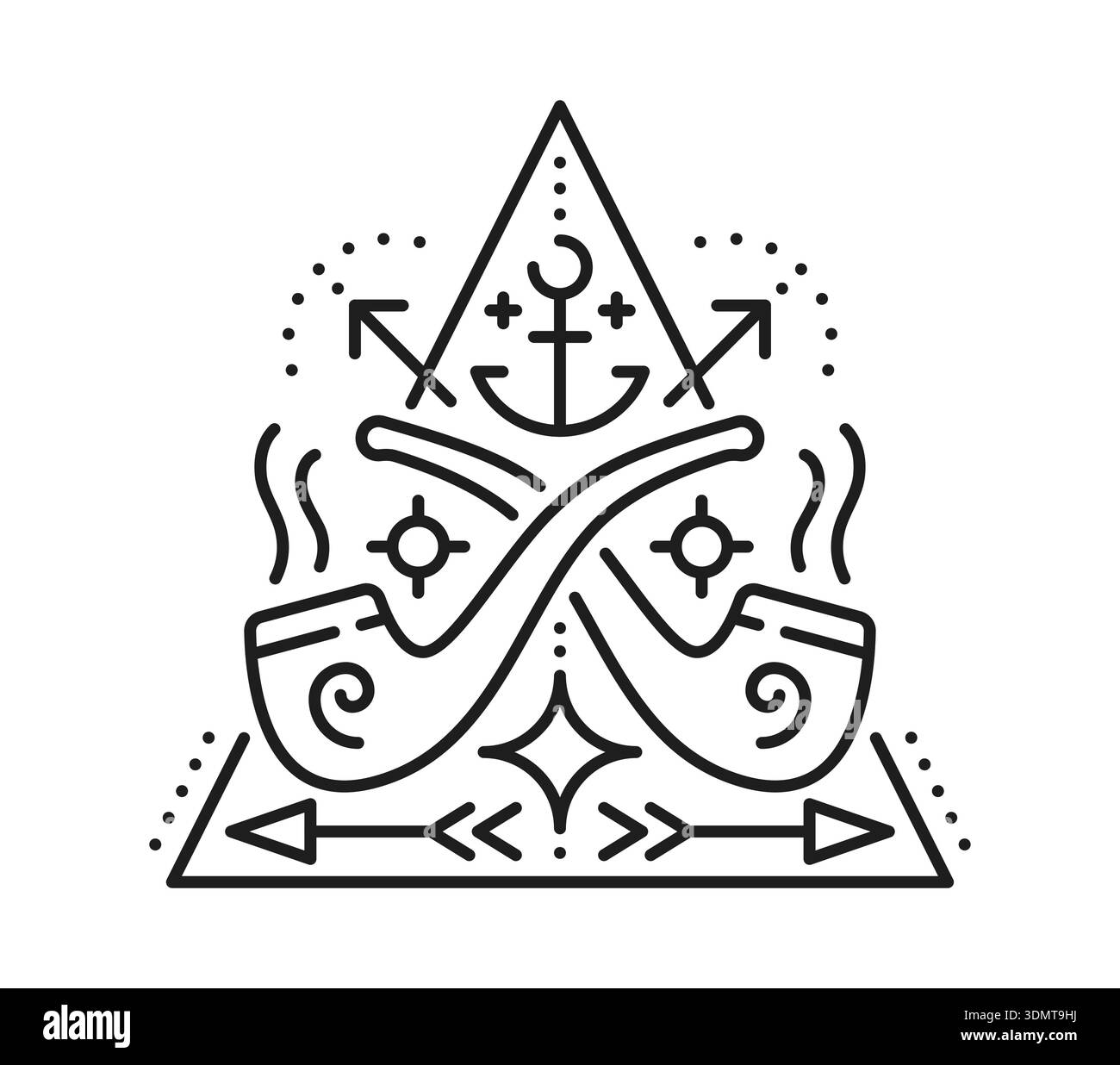 Pirate two crossed smoking pipes esoteric line symbol. Filibuster ...