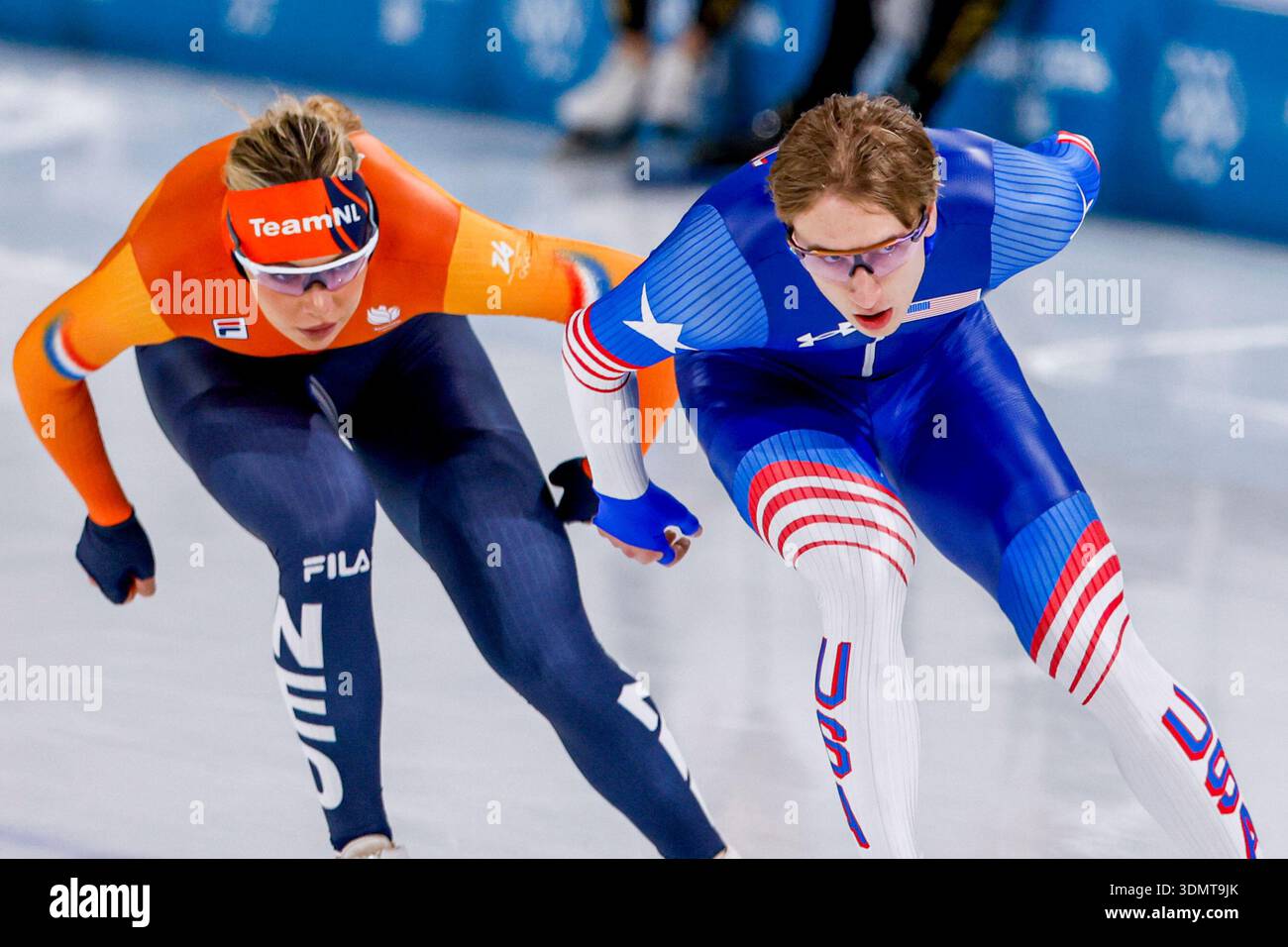 Jordan Stolz of United States of America and Jutta Leerdam of the ...