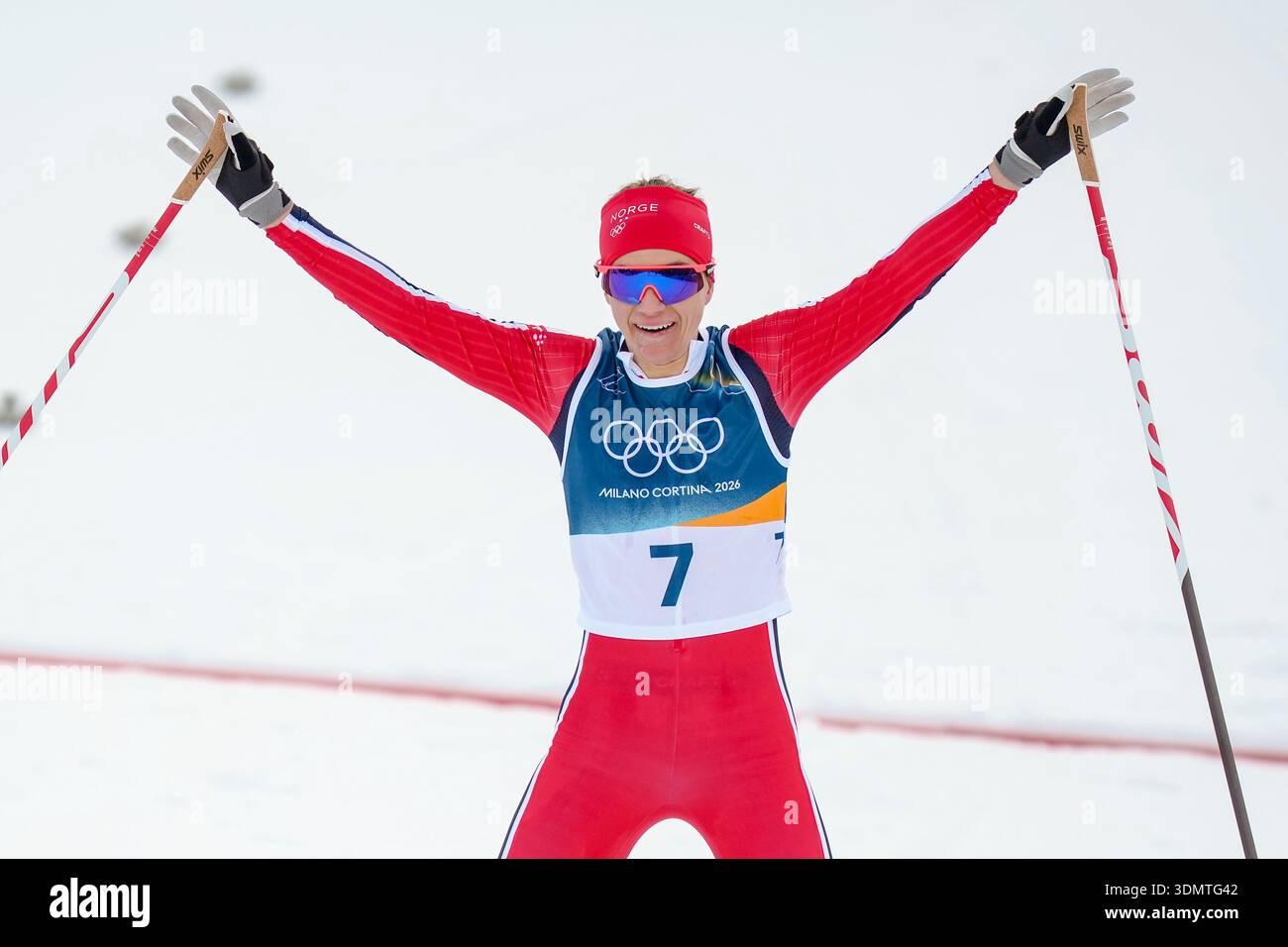 Heidi Weng of Norway crosses the finish line to win the bronze medal in ...