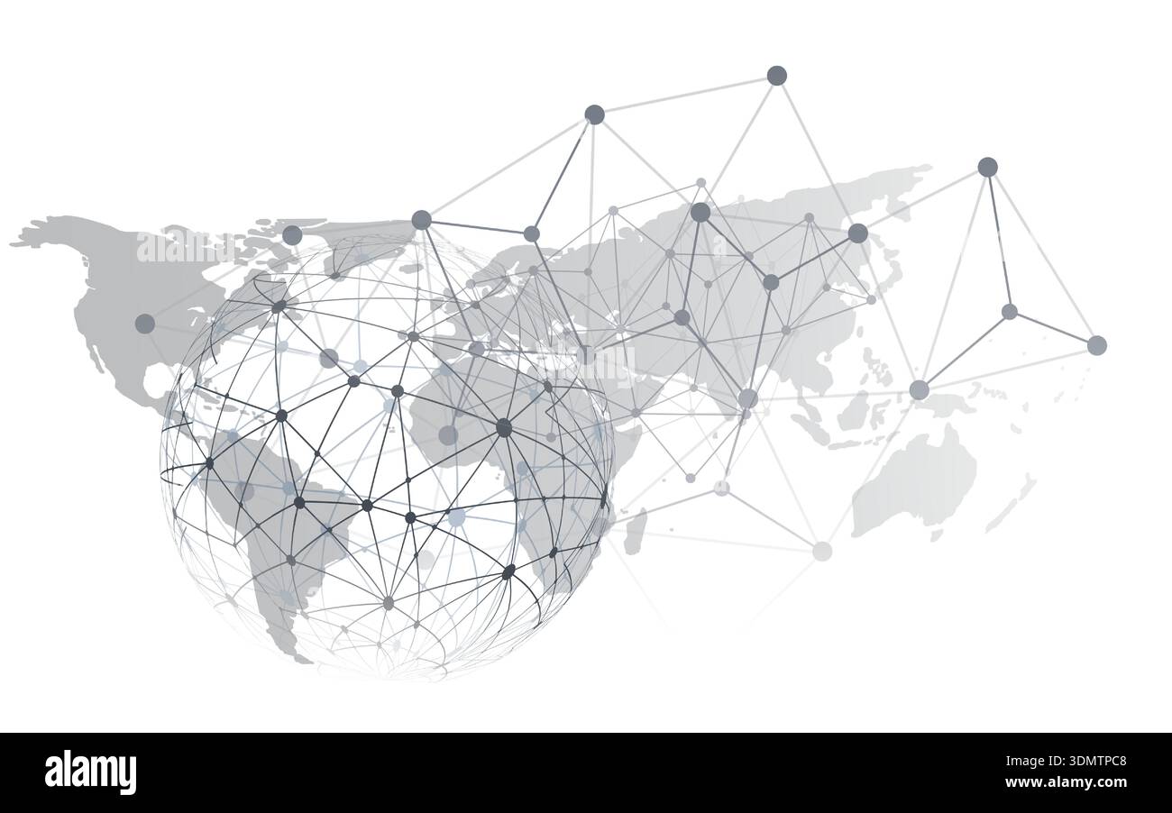 Abstract digital illustration featuring a geometric wireframe globe and ...