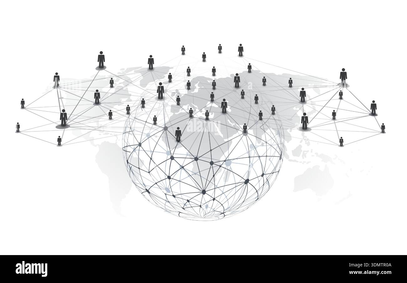 Concept illustration of a global social or business network. Human ...