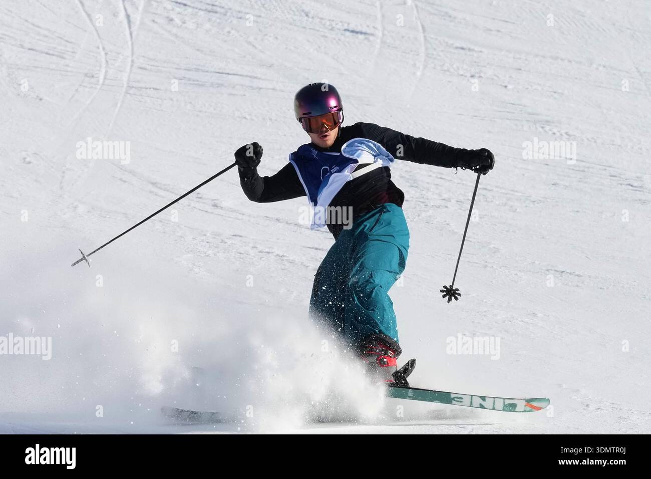 Switzerland's Kim Gubser competes during men's freestyle skiing ...