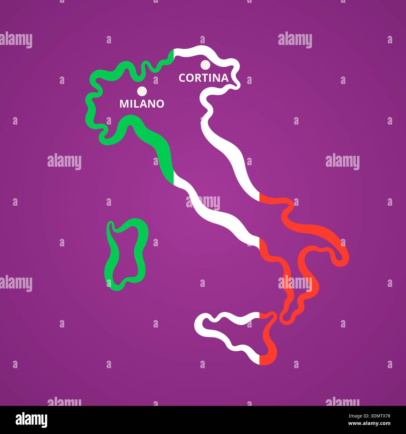 Map of Italy - Milan and Cortina d'Ampezzo - 2026 Winter Olympics Stock ...