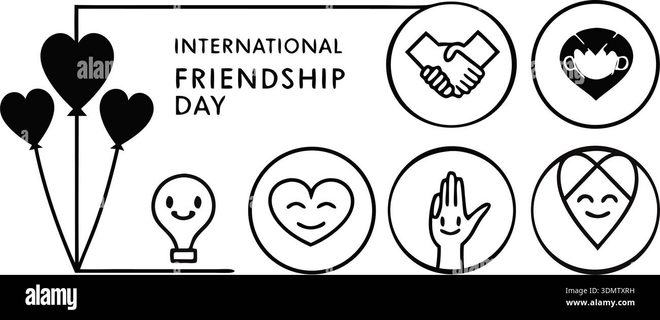 Black and white icons representing International Friendship Day ...