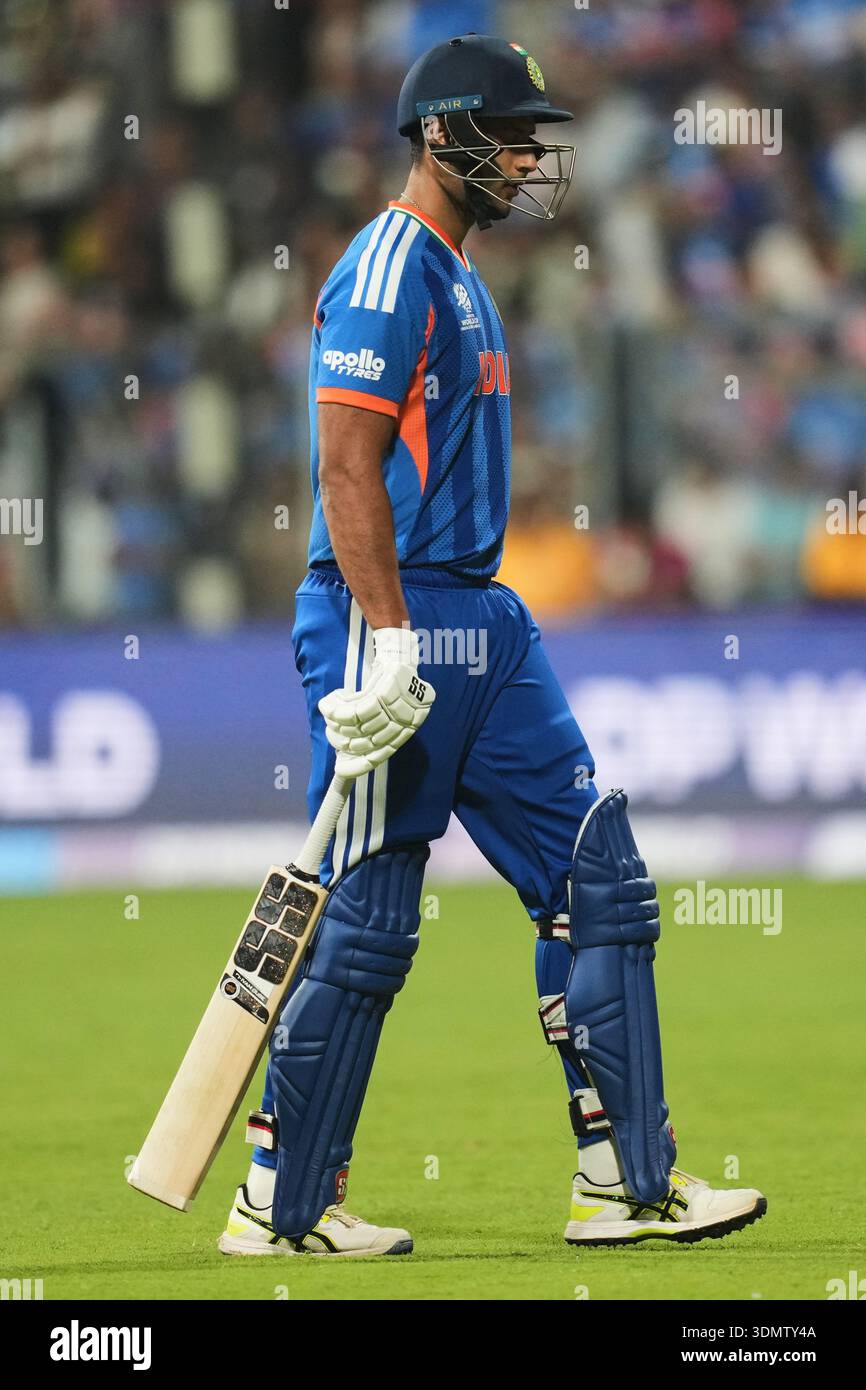 India's Shivam Dube leaves the ground after losing his wicket during ...