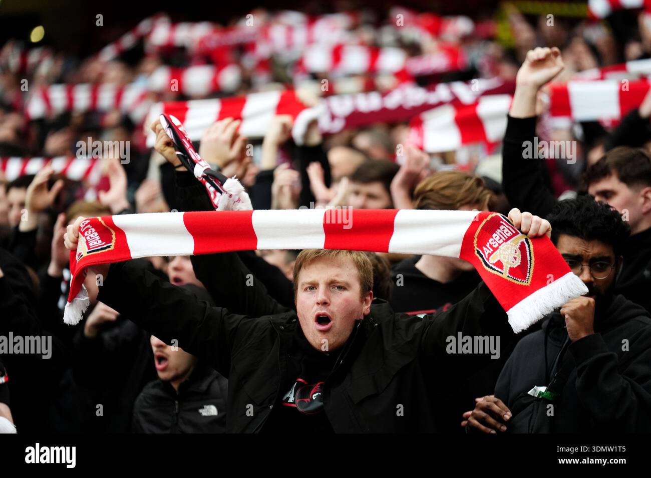 Arsenal fans show their support during the Premier League match at the ...